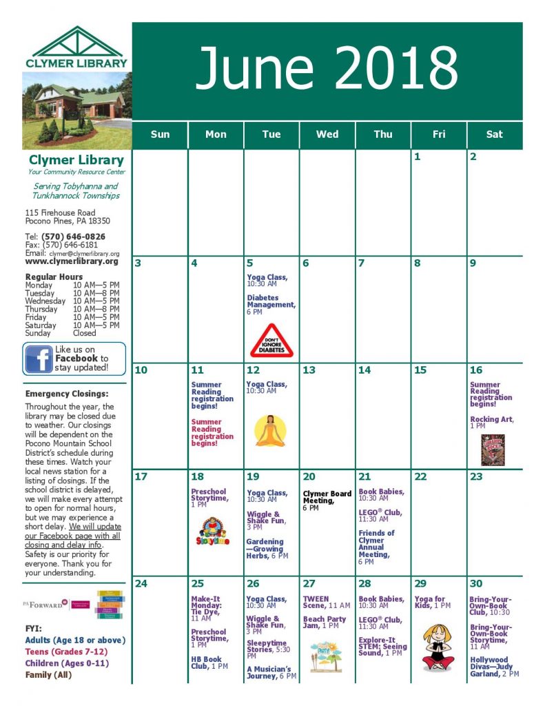 Clymer Library – June Programs | Tobyhanna Township