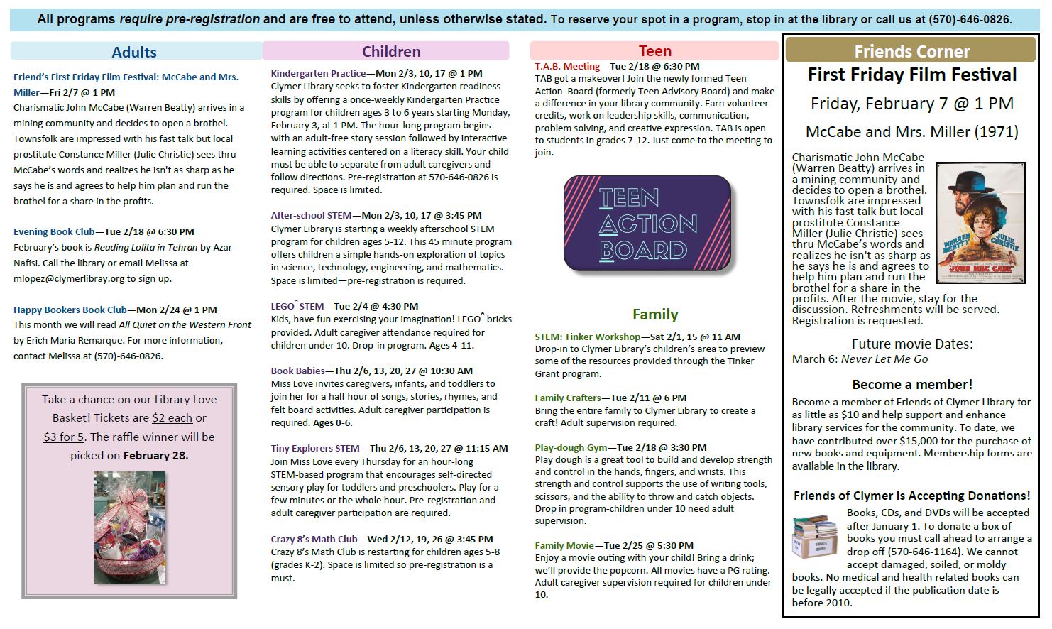 Clymer Library February Events | Tobyhanna Township